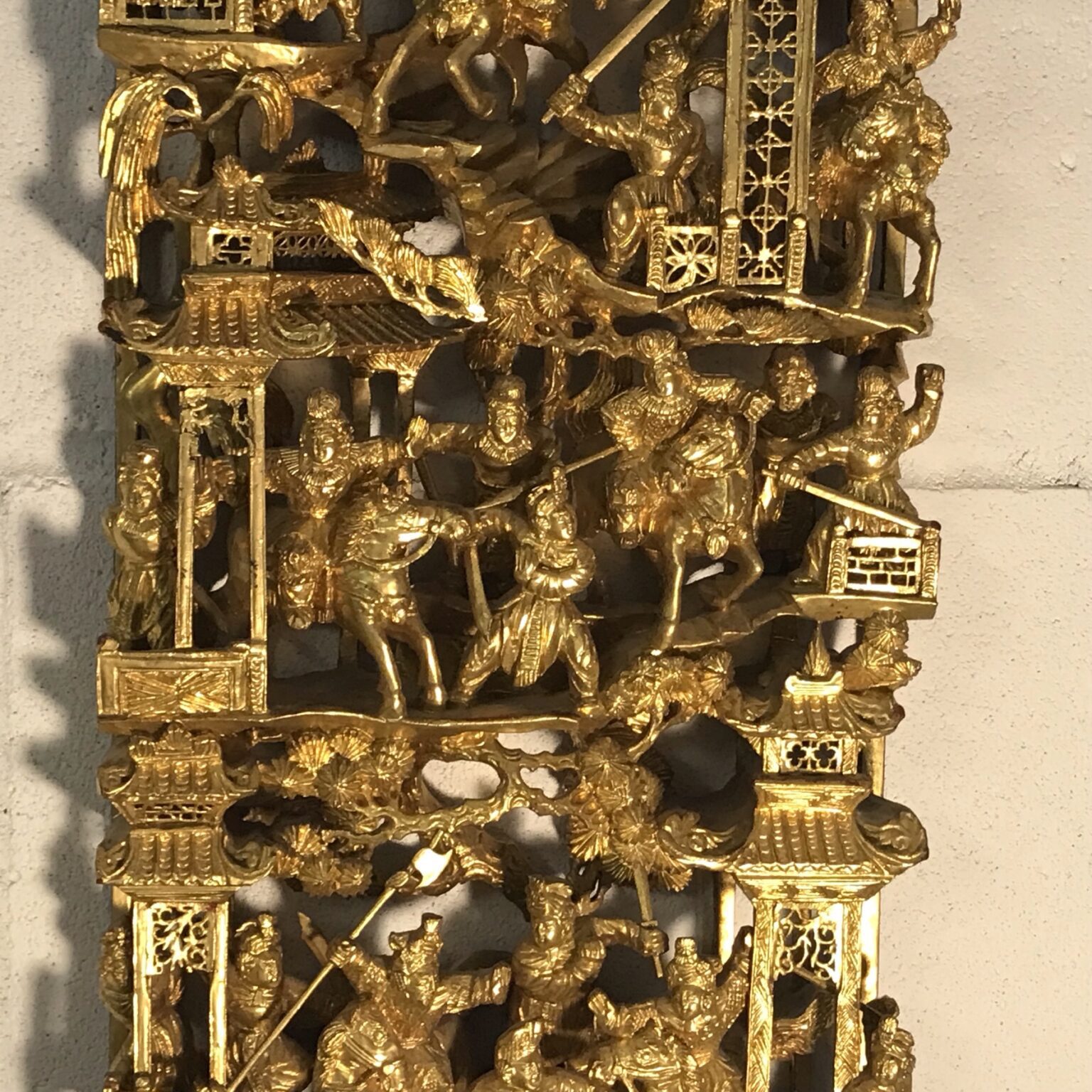Chinese gilded temple carving of warriors - Treasure Antique & Appraisers